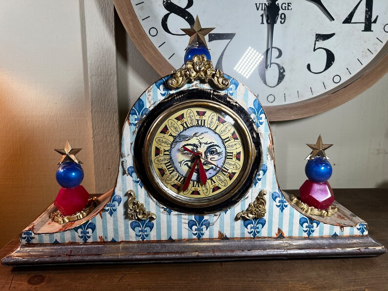 Vintage, Altered Art, Camel Back, Quartz, Moon Face, Clock, Mantle ...