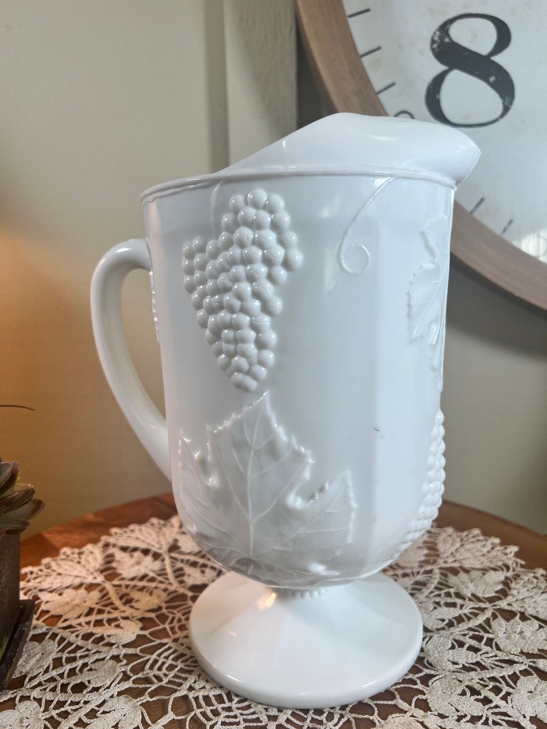 Vintage Milk Glass Pitcher Grapes & Leaves 10.5 Inch 32 - Etsy