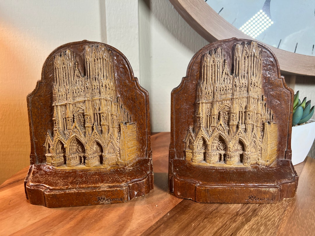 Rheims, Notre Dame Cathedral, Bookend, Pair, Inscribed, Vintage ...