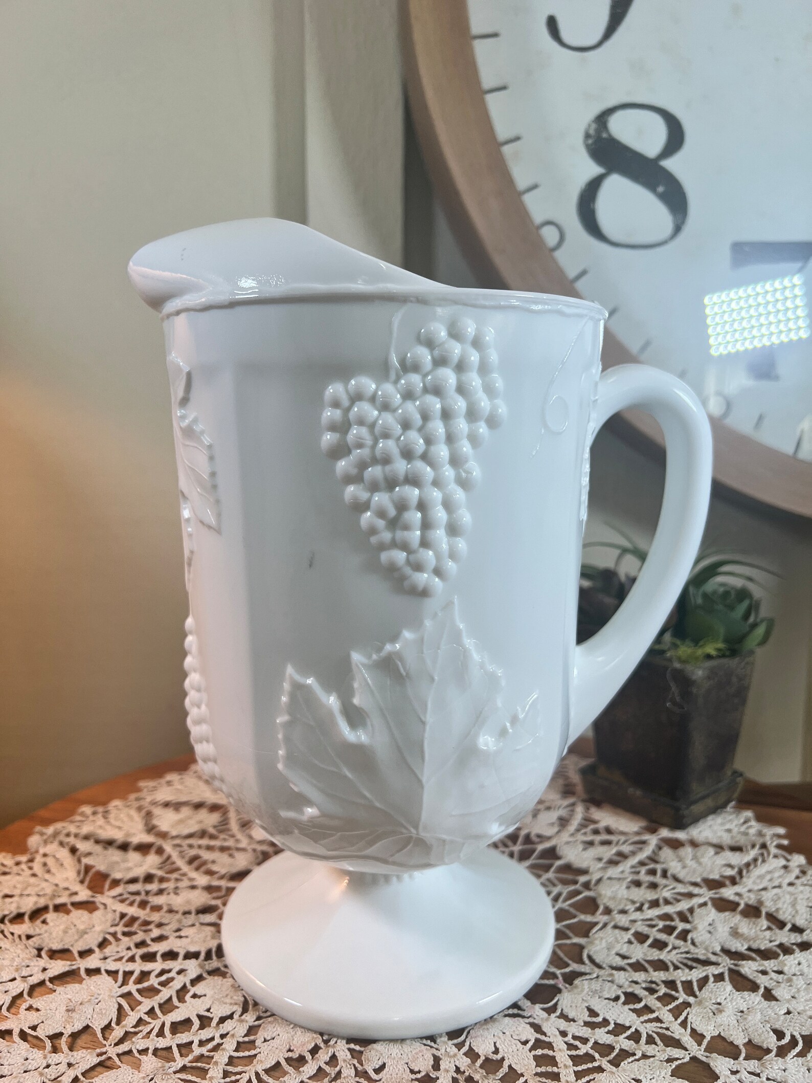 Vintage, Milk Glass, Pitcher, Grapes & Leaves, 10.5 Inch, 32 Oz ...