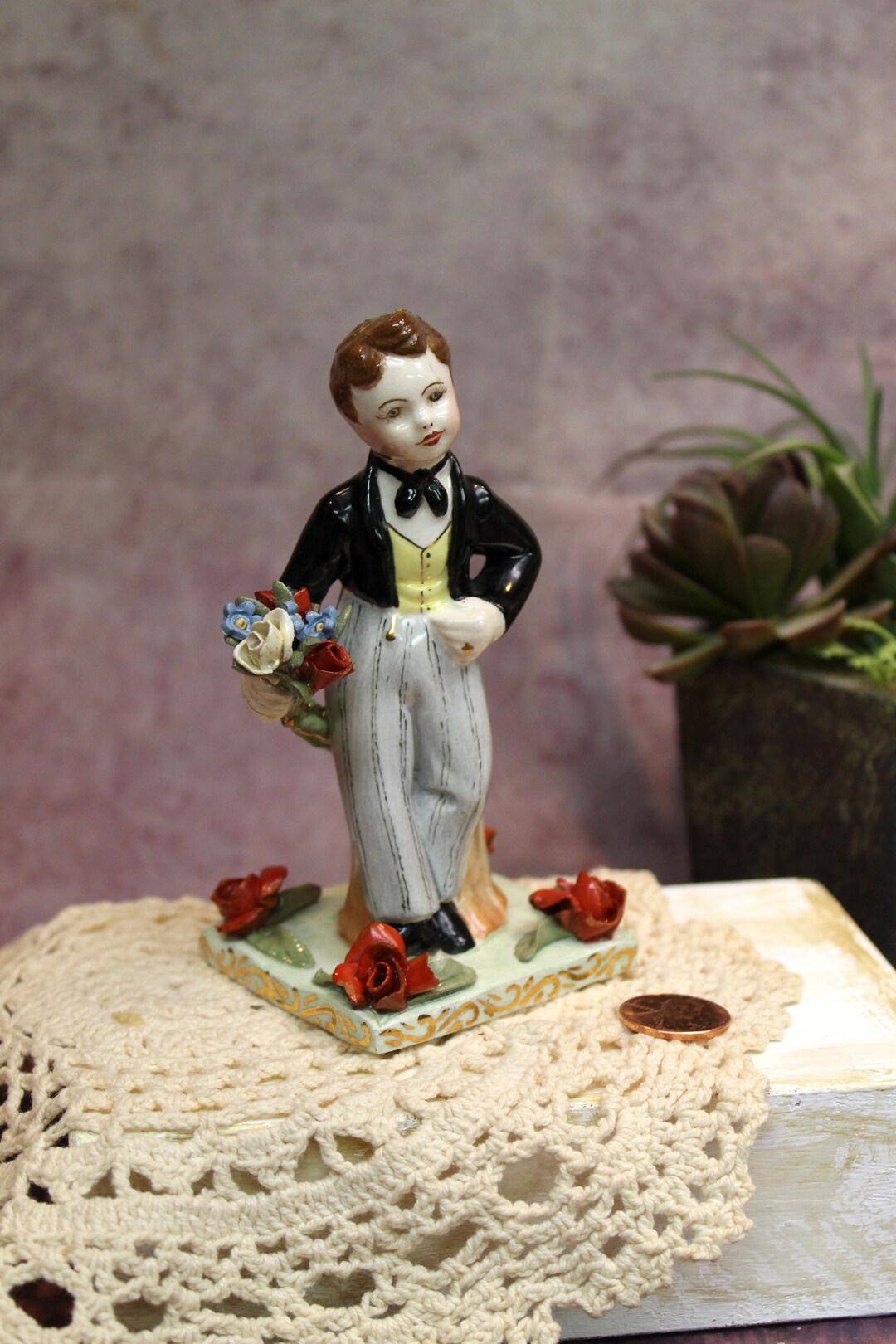 Vintage Porcelain Gentleman in Suit With Flowers, the Fran Figure by F ...
