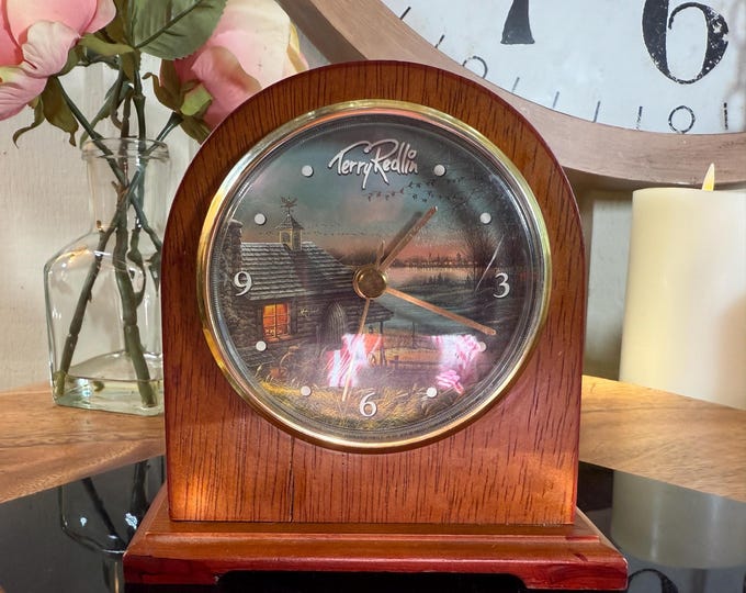 Vintage, Terry Redlin, Wood Case, Desk Clock, Quartz. Mantle, Table, 5. ...