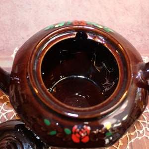 Vintage Brown Glaze Redware Ceramic Red Rose Tea Pot, 8.5", 1950's B86 ...
