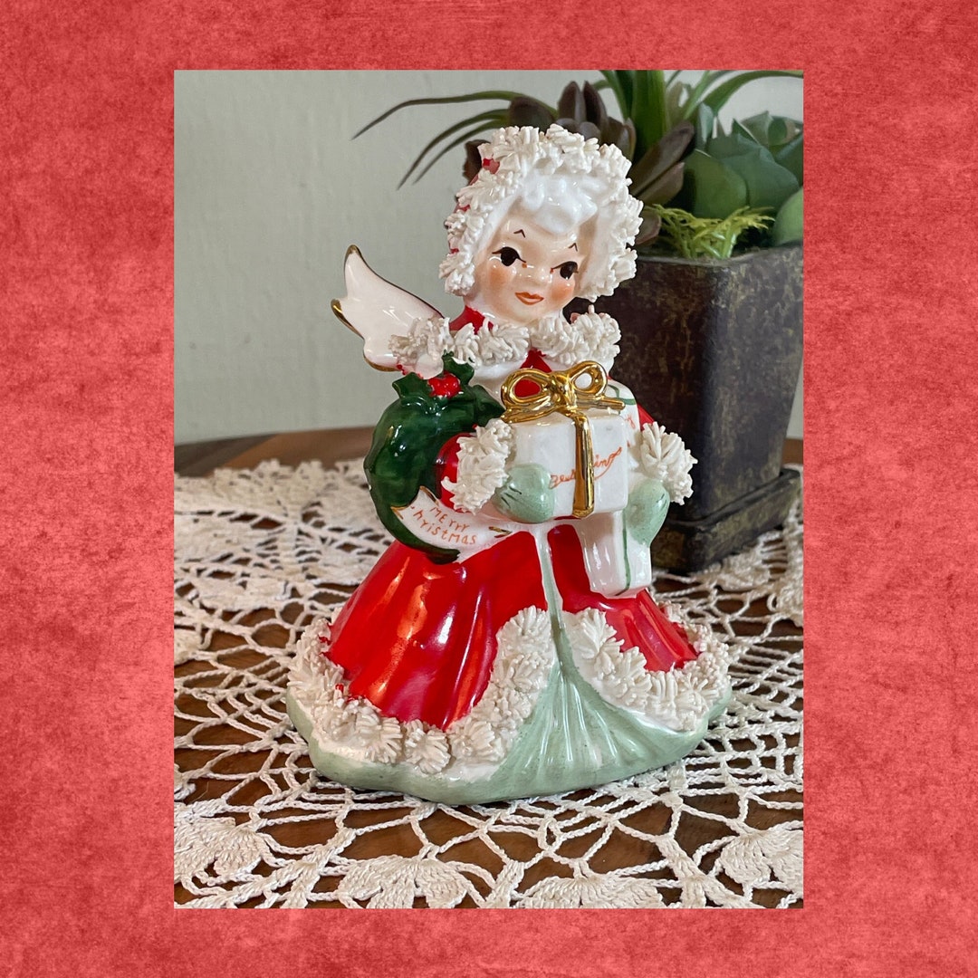 Vintage NAPCO Christmas Angel Girl With Presents, Gift, SPAGHETTI TRIM ...