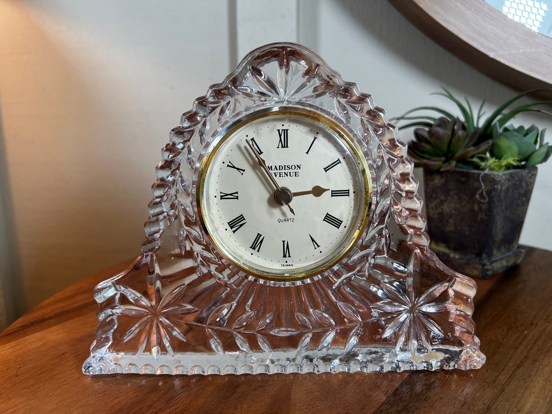 Vintage, Crystal Clock Madison Avenue, Large, Lead Crystal, Pressed ...