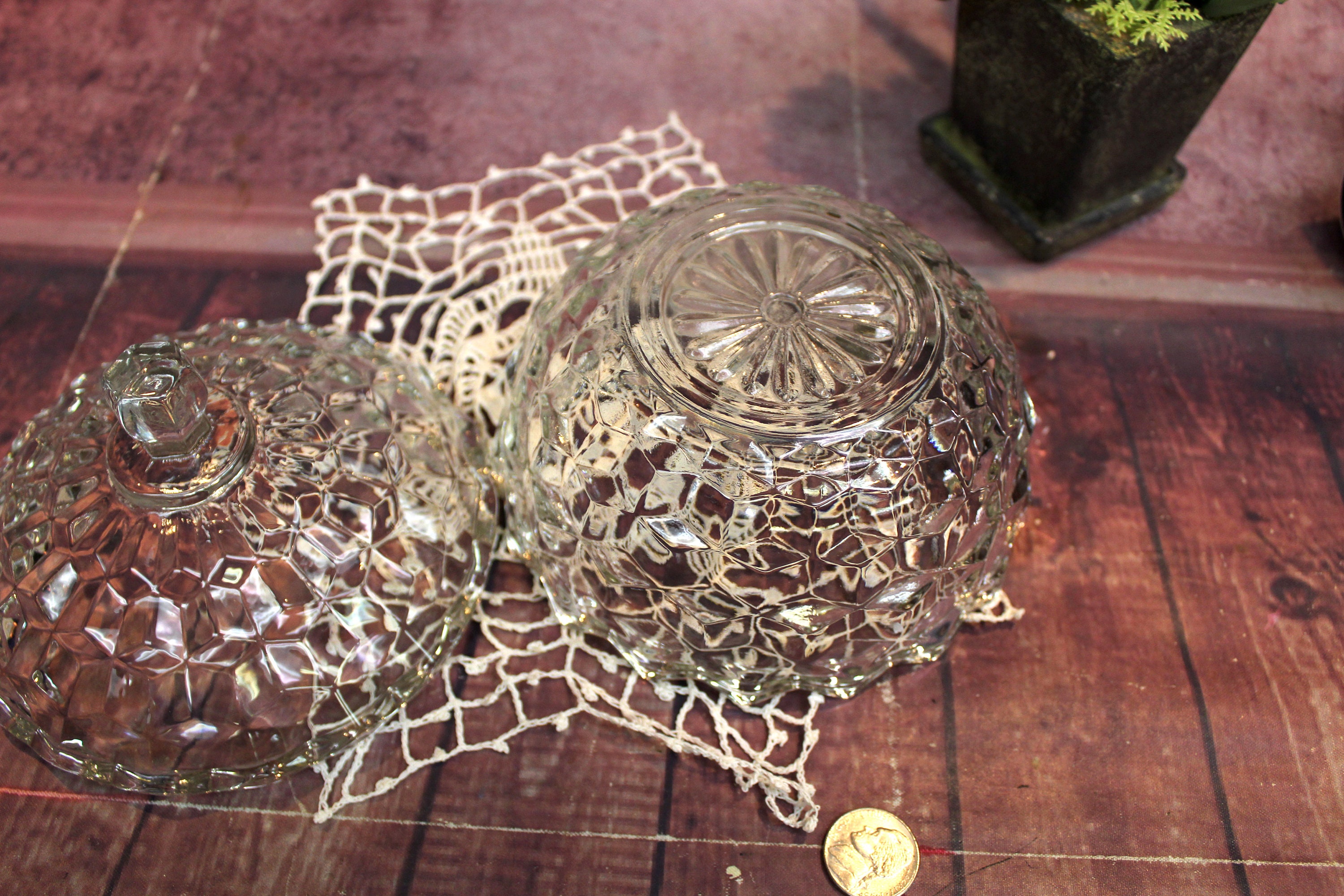 Vintage Clear Glass Checkered 2 Piece Candy Dish 5.5 | Etsy