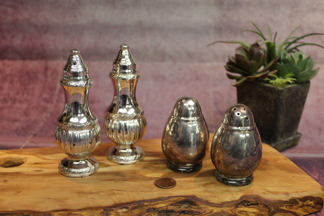 Vintage 2 Pair Set of Silver Plate Salt & Pepper Shakers, Luraline 4.5 ...