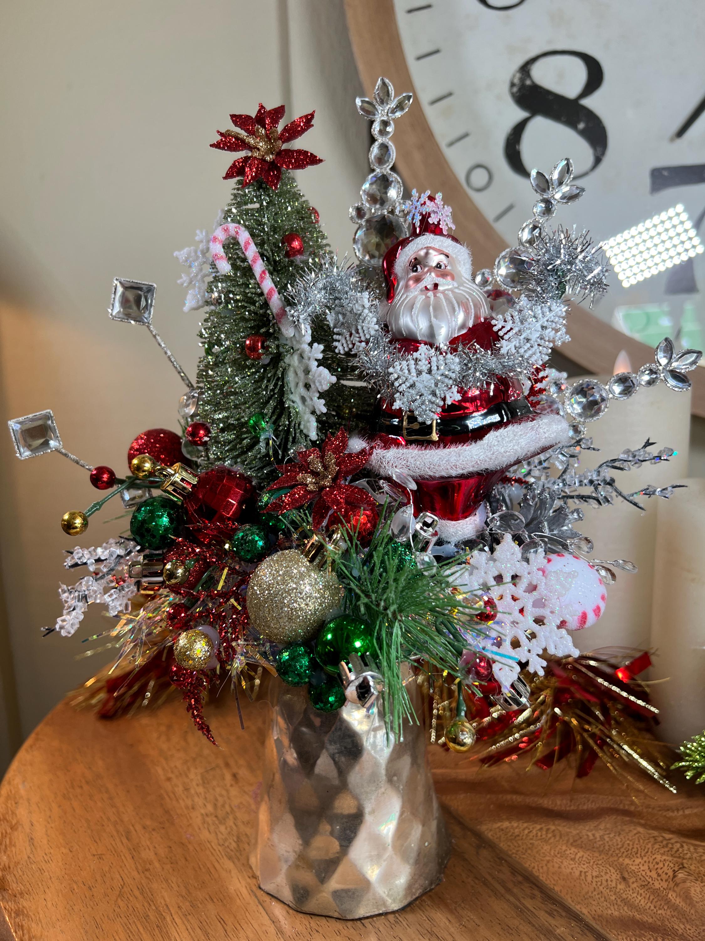 Christmas, Floral Arrangement, Hand Made, Decoration, Santa, Silver ...
