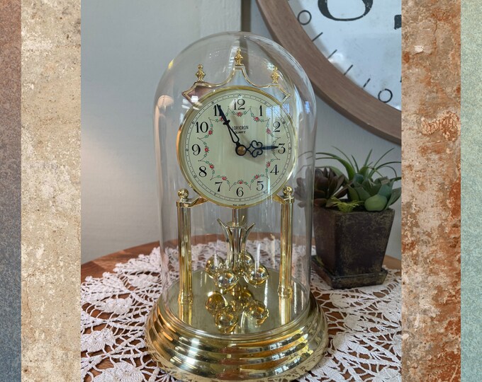 Vintage Loricron Anniversary Clock, Ornate Floral Face, Quartz, Crystal ...