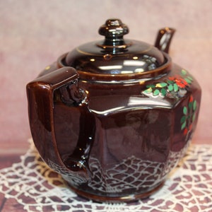 Vintage Brown Glaze Redware Ceramic Red Rose Tea Pot, 8.5", 1950's B86 ...