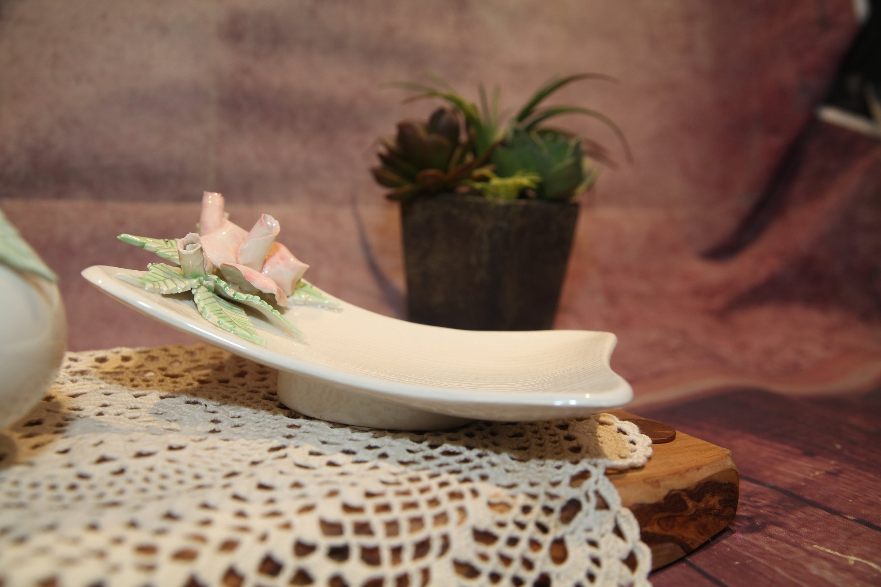 Vintage Ceramic Pink Roses Floral Tall Vase & Soap Dish | Etsy