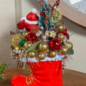 Vintage, Ceramic Red Santa Boot, Christmas, Floral Arrangement, 10 ...