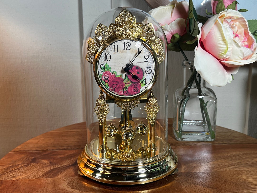 Lady Bug, Custom Made, Anniversary Clock, 9 Inch, Glass Dome, Bulova ...