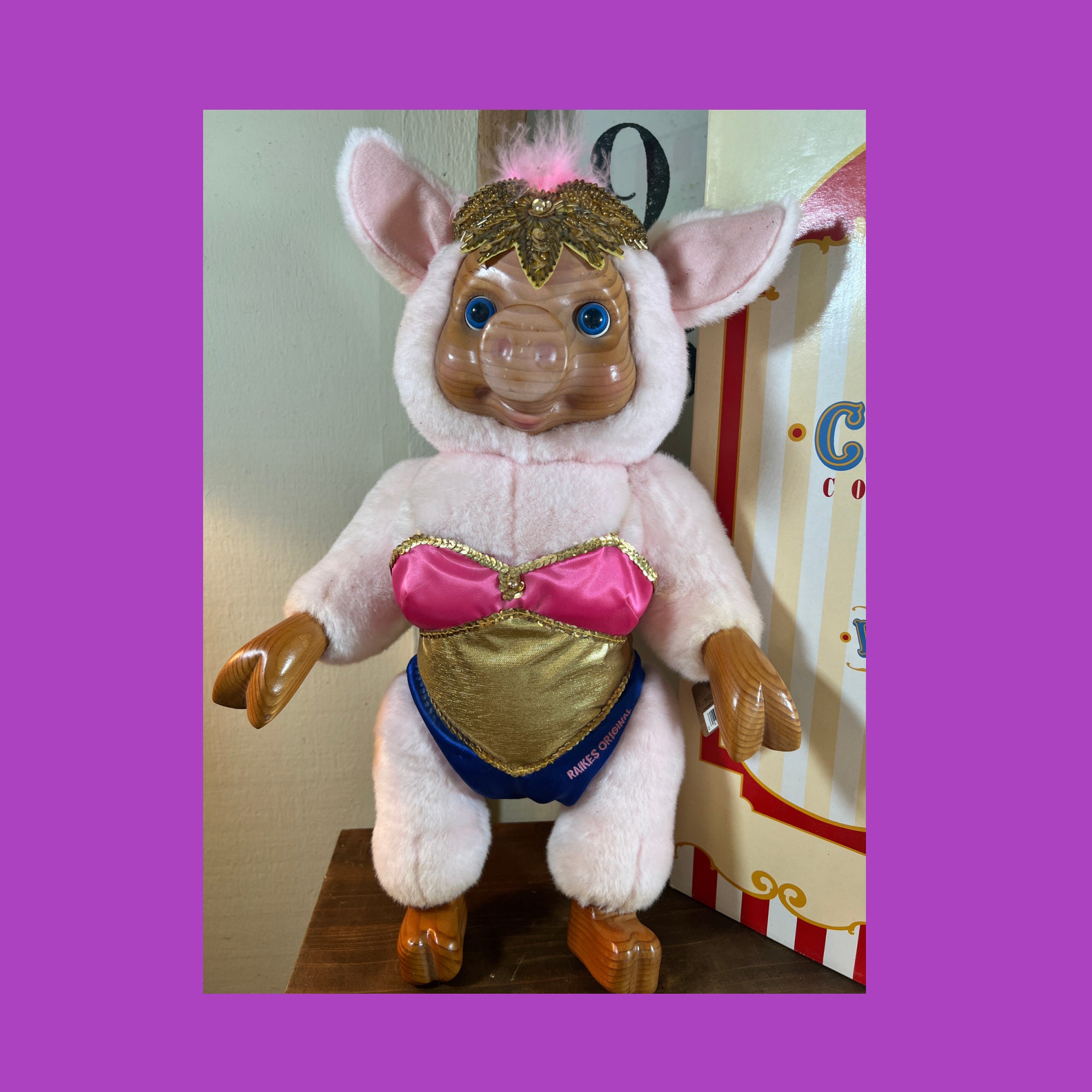 Raikes Original, Circus Collection, Wood Face Bear, Violet Raikes Original, Circus Collection, Wood Face Bear, Violet
