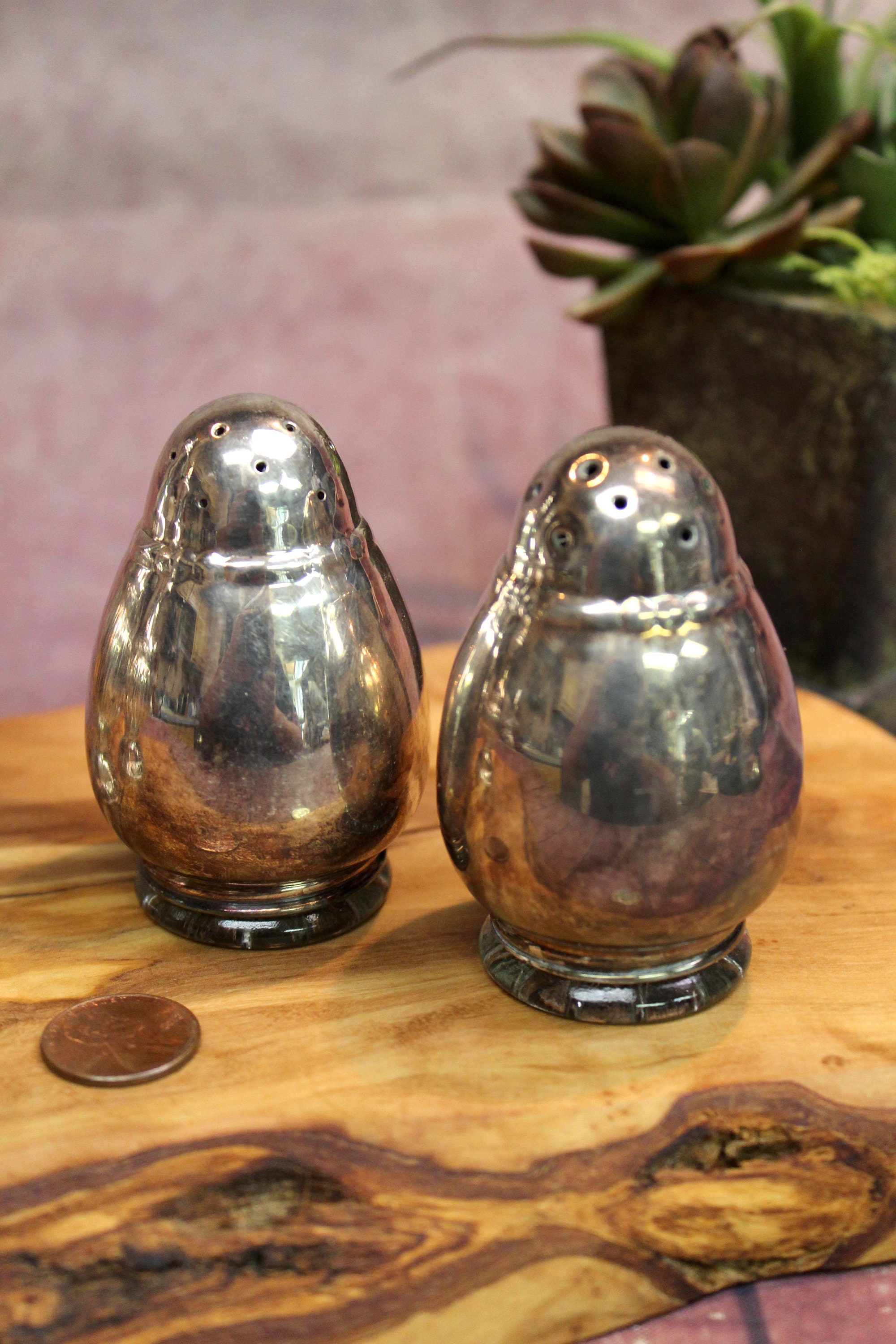 Vintage 2 Pair Set of Silver Plate Salt & Pepper Shakers, Luraline 4.5 ...