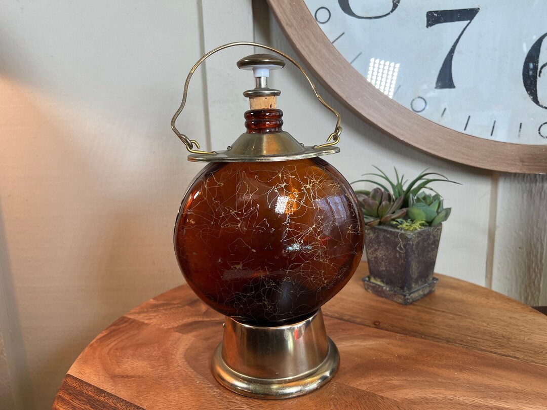 Vintage, Musical, Lantern Style, Oval, Amber Colored Glass and Brass ...