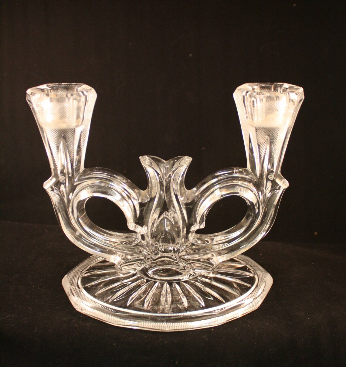 2 Vintage Clear Glass Double Candle Holders Clear Glass | Etsy