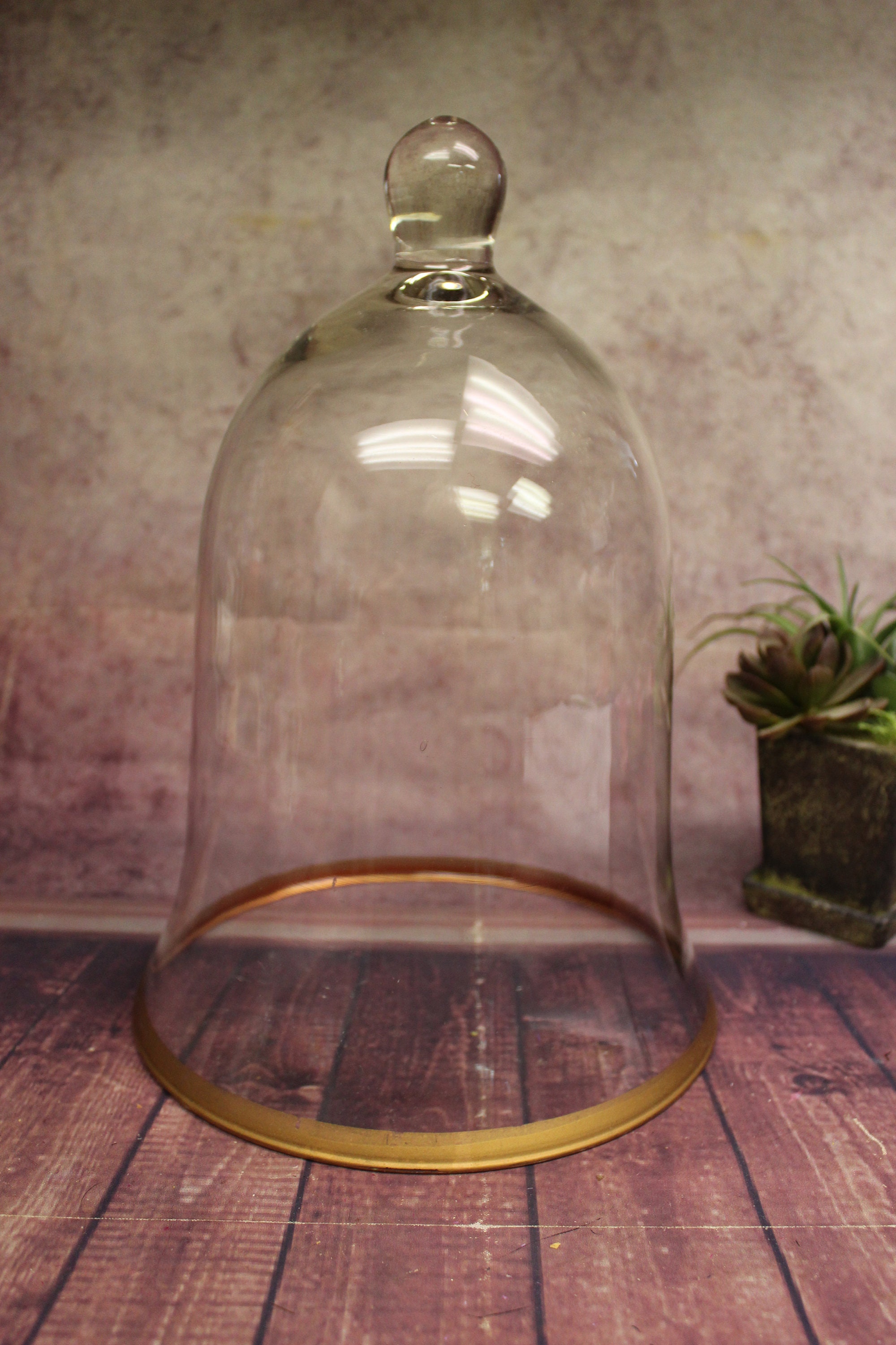 Vintage Large Glass Bell Shape Dome With Rattan Tray And Floral Etsy