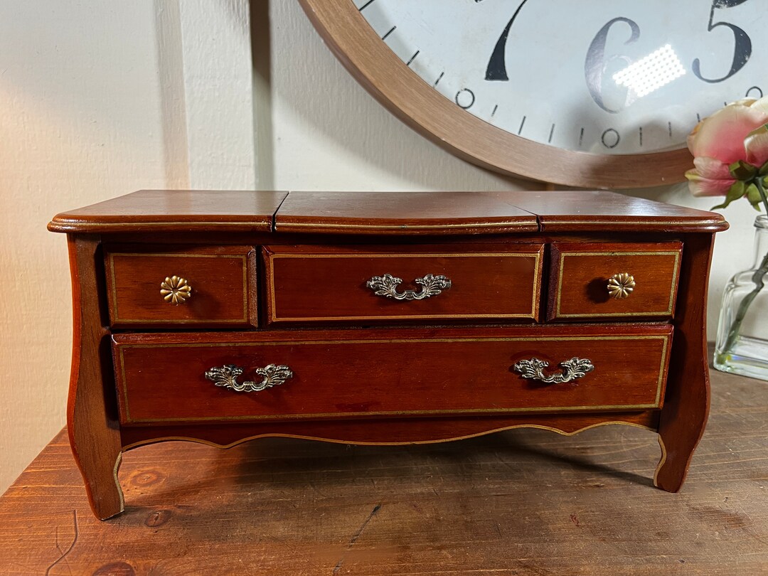Vintage, Wood Chest, Musical, Jewelry Box, 4 Drawer's, Plays "lara's ...