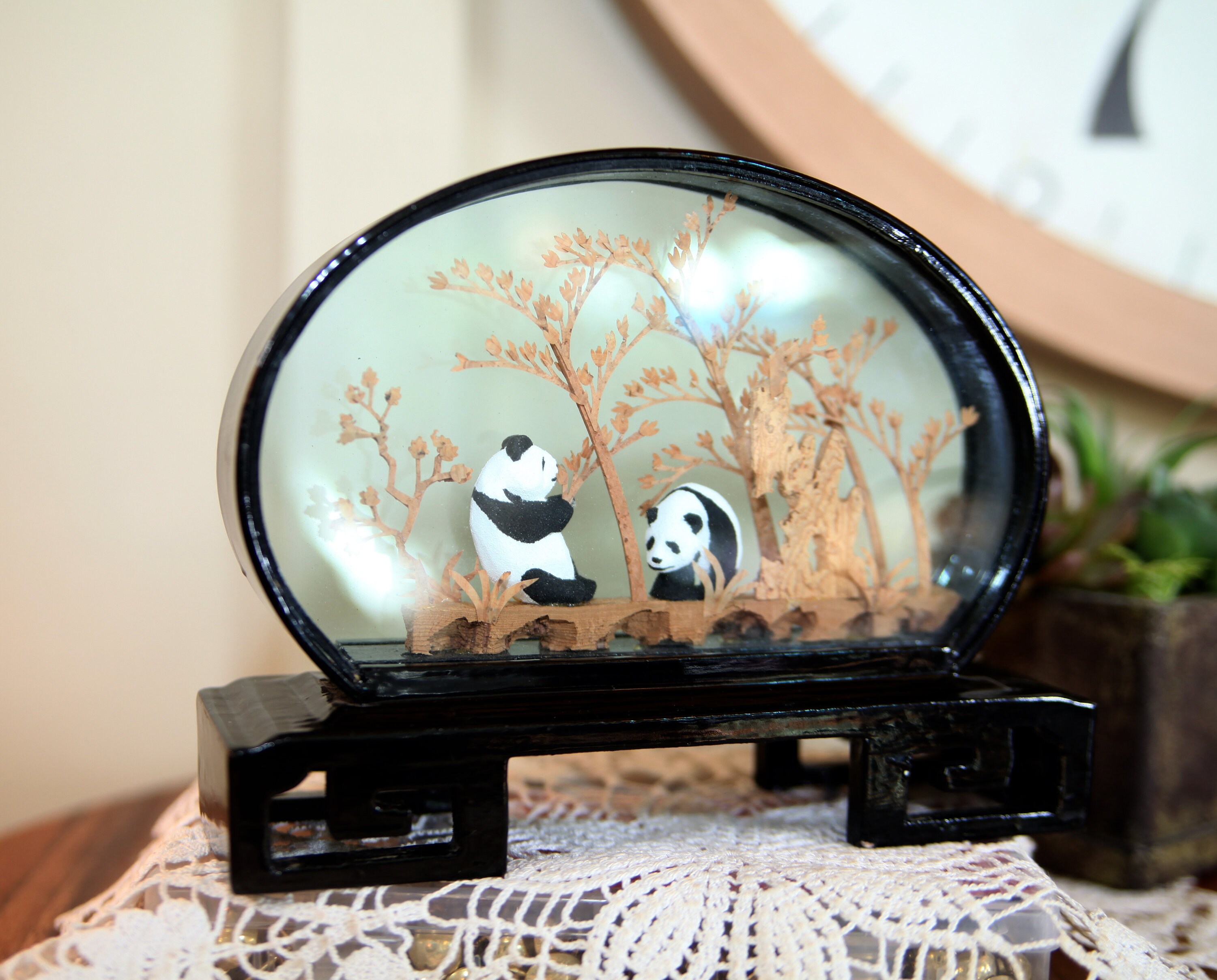 Vintage Chinese Cork Carving Diorama With Panda Bears | Etsy