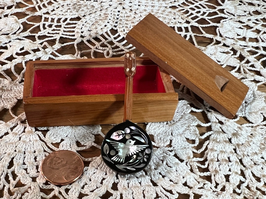 Vintage, Miniature, Wood Banjo in Wood Box, Inlayed, Mother of Pearl ...