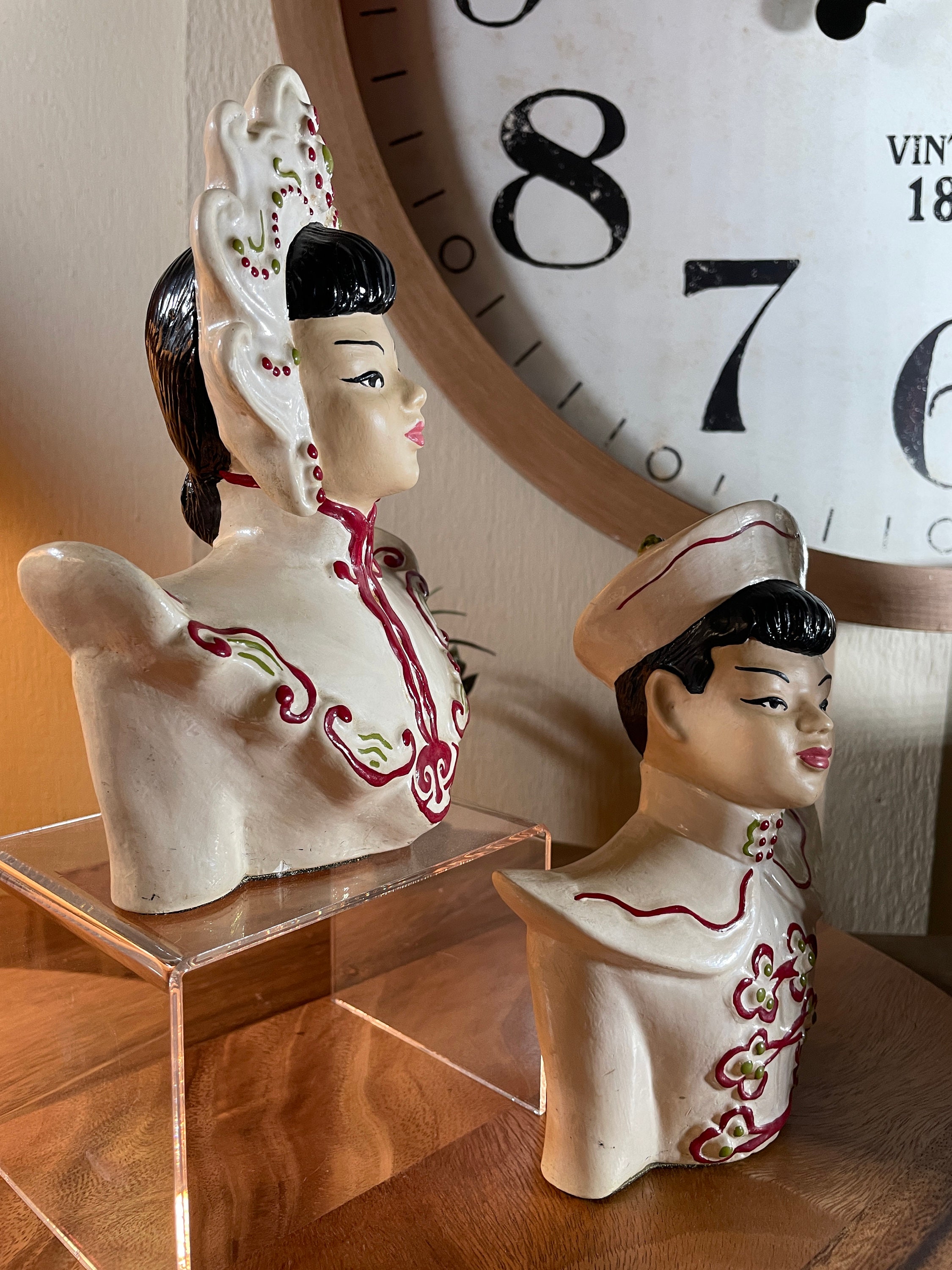 Vintage Asian Couple Busts Japanese Ornate Plaster 8 Inch - Etsy