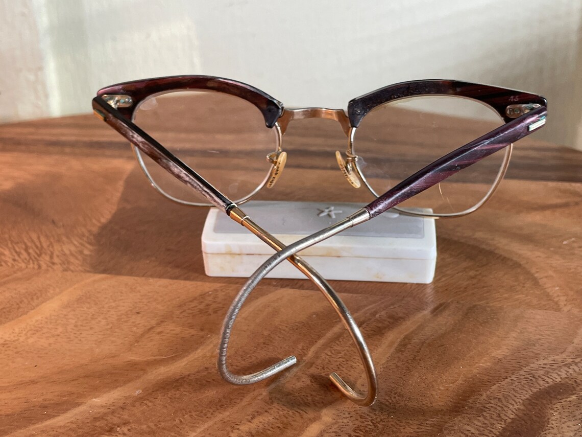 Vintage Mens Horn Rim Metal Frame Eye Glasses, Tortoise Shell, Curved ...