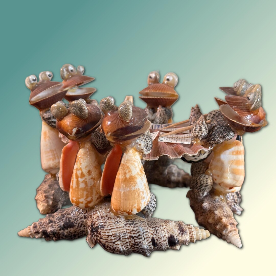 Sea Shell Frogs, Playing Bingo Handmade Folk Art, Beach, Souvenir, 7 ...