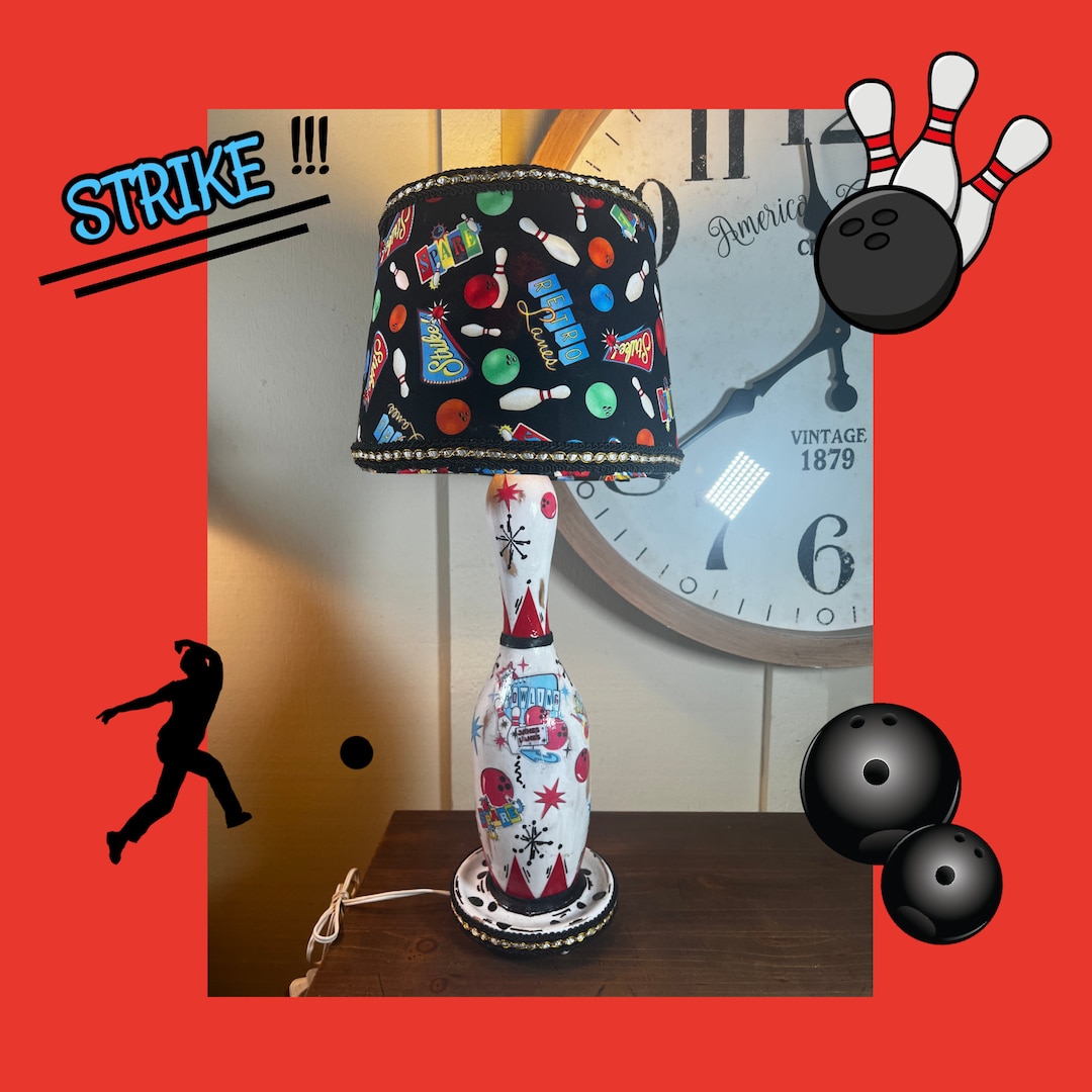 Vintage, Hand Made, Hand Decorated, Bowling Pin Lamp, 1980's, 22.5 ...