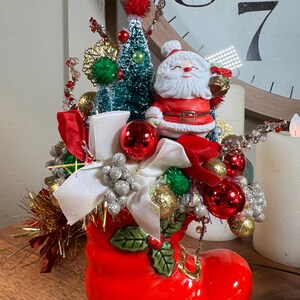 Vintage, Ceramic Red Santa Boot, Christmas, Floral Arrangement, 10 ...