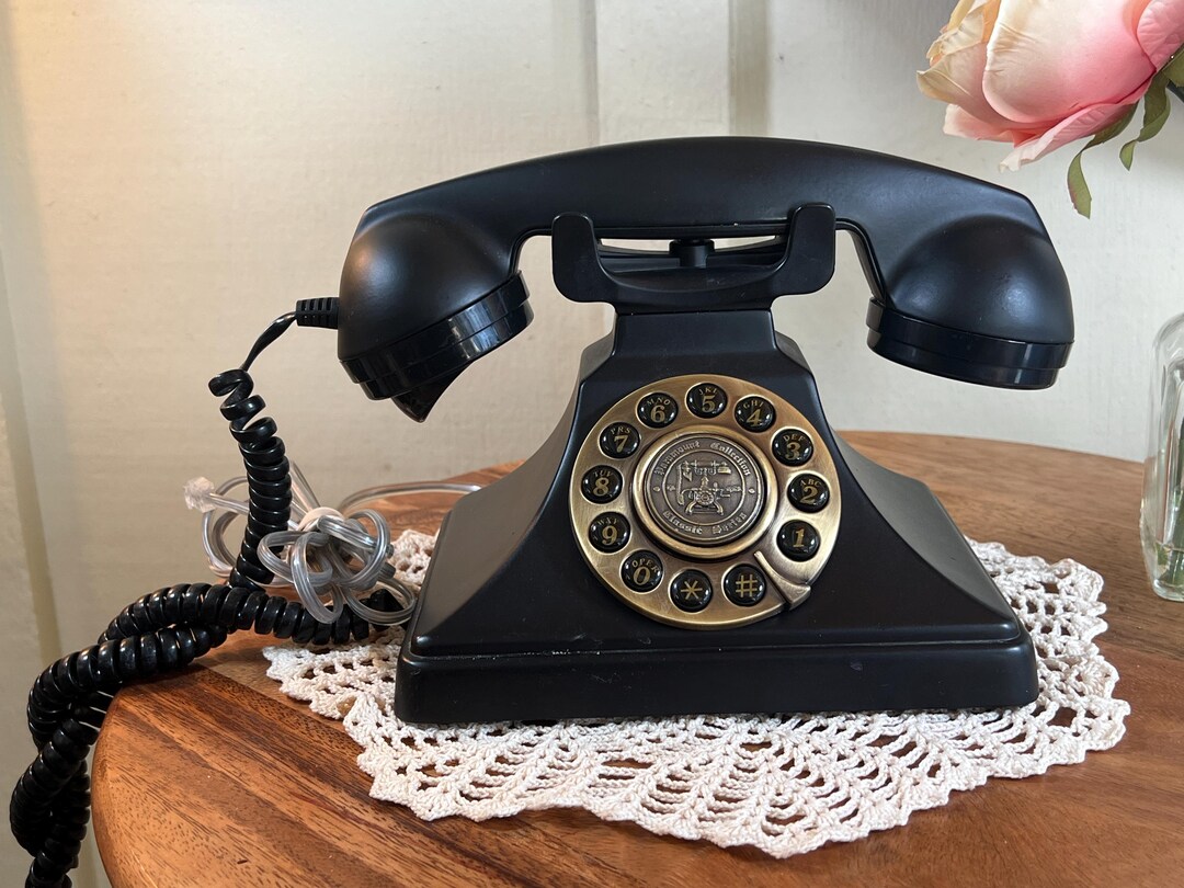 Vintage, Remake, 50's Style, Black, Land Line, Telephone, Push Button ...