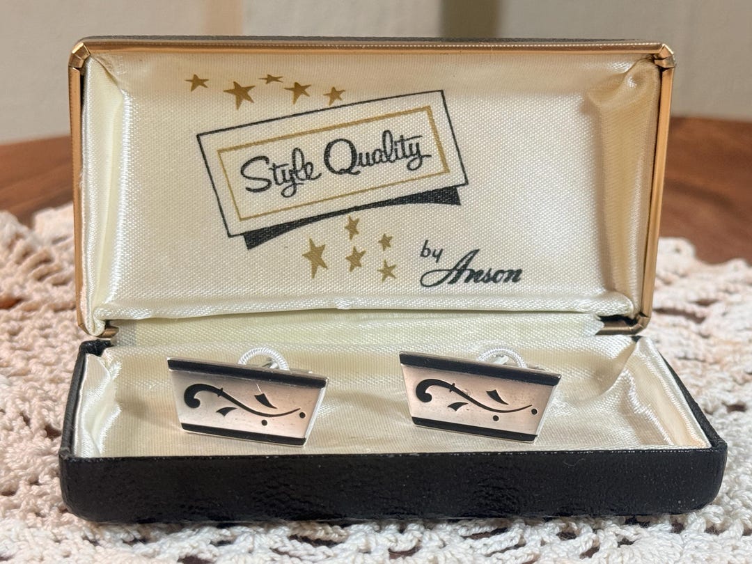 Vintage, Anson, Silver and Black Mens Cufflinks, With Original Box, 2 3 ...