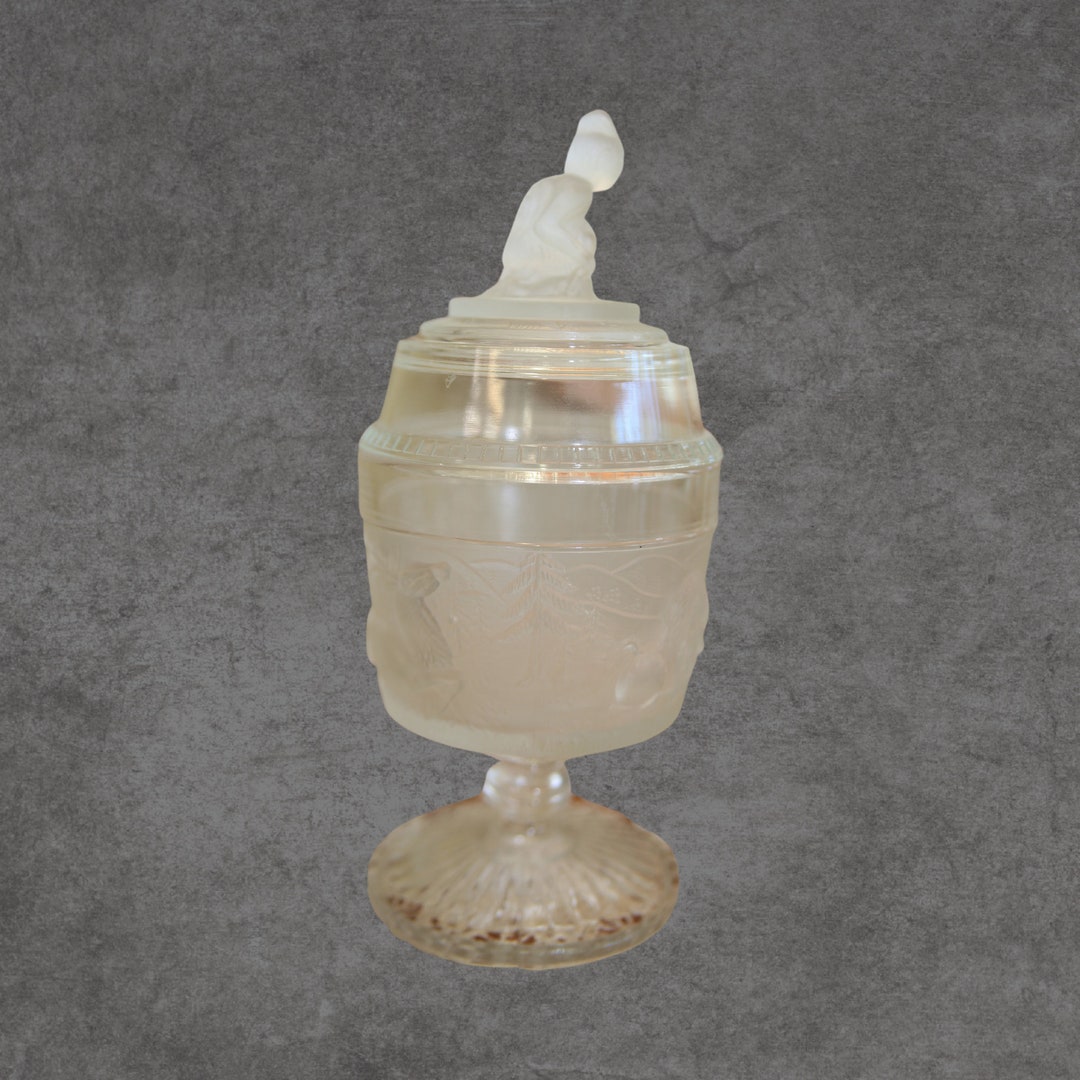 EAPG Gillinder Westward Ho Pioneer Buck Frosted Glass Lidded Compote ...