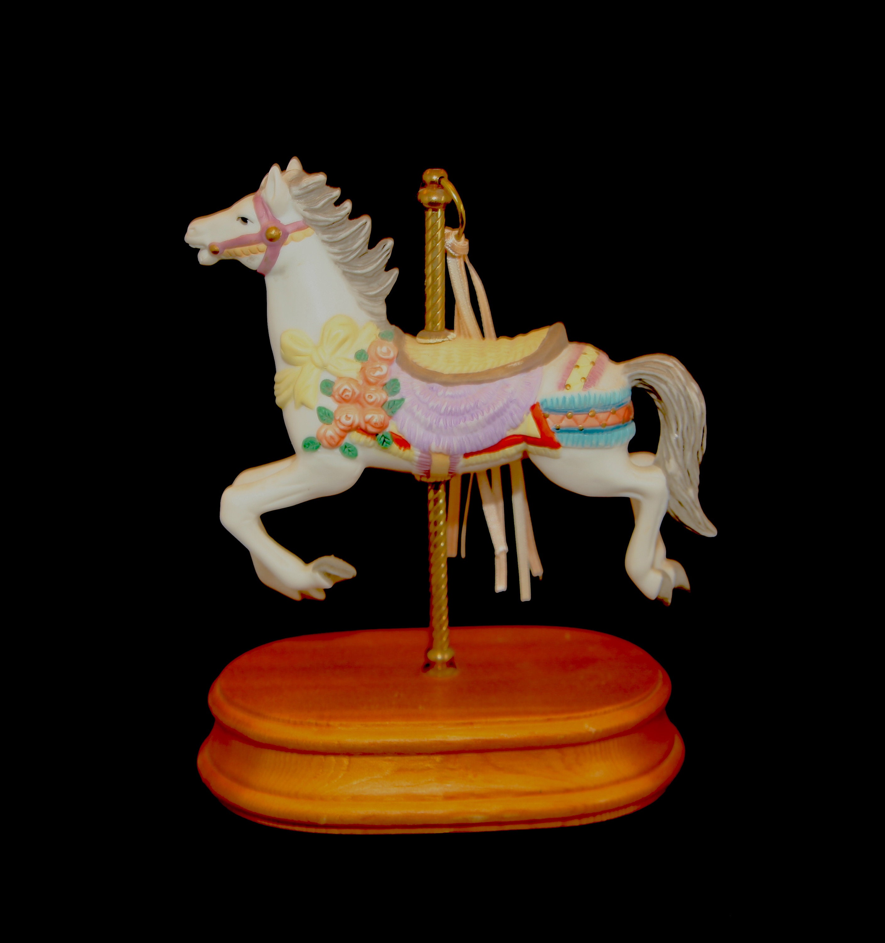 Vintage Carousel Horse, Porcelain, Wood Base, Wind Up, Musical, Love ...