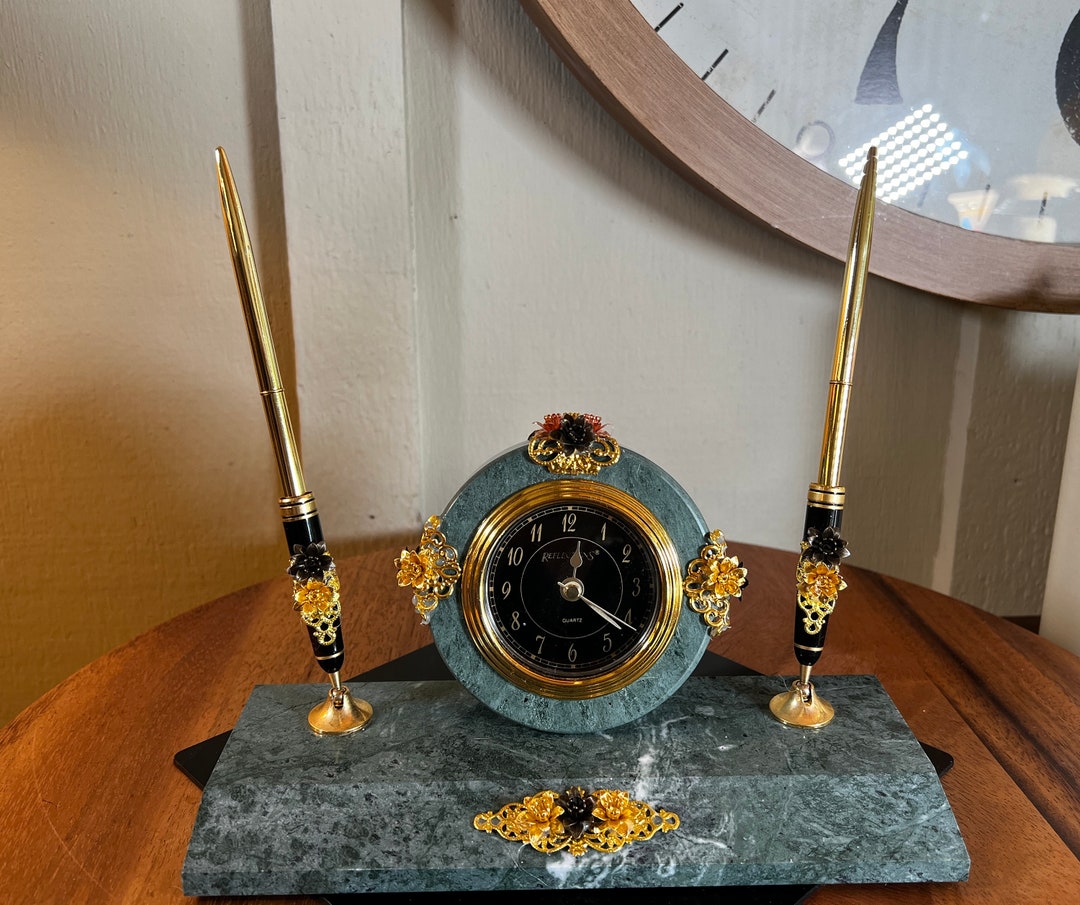 Deck Clock With 2 Gold Pens, Hand Decorated, Embellished, 9 Inch ...