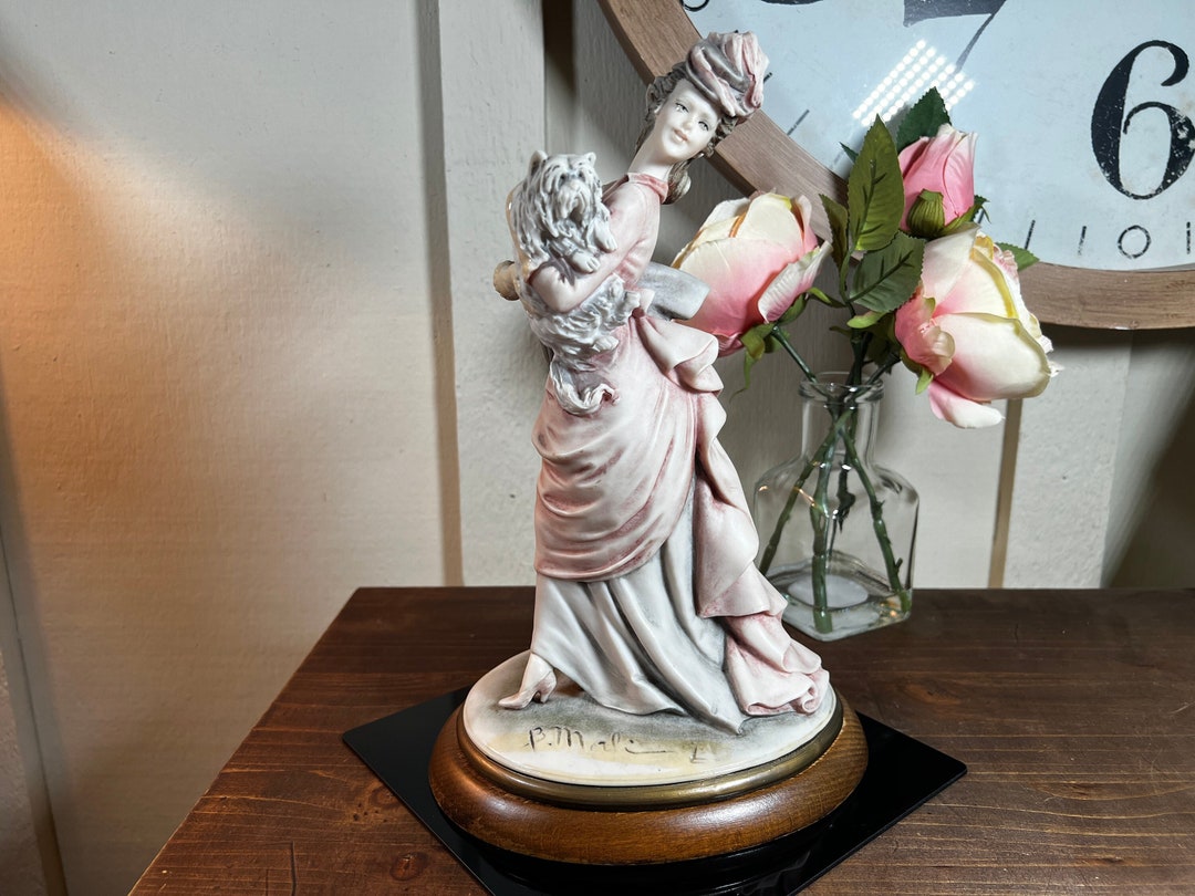 Capodimonte Merli Figure, Girl Holding Dog, Signed, 12 Inch, 1980's ...