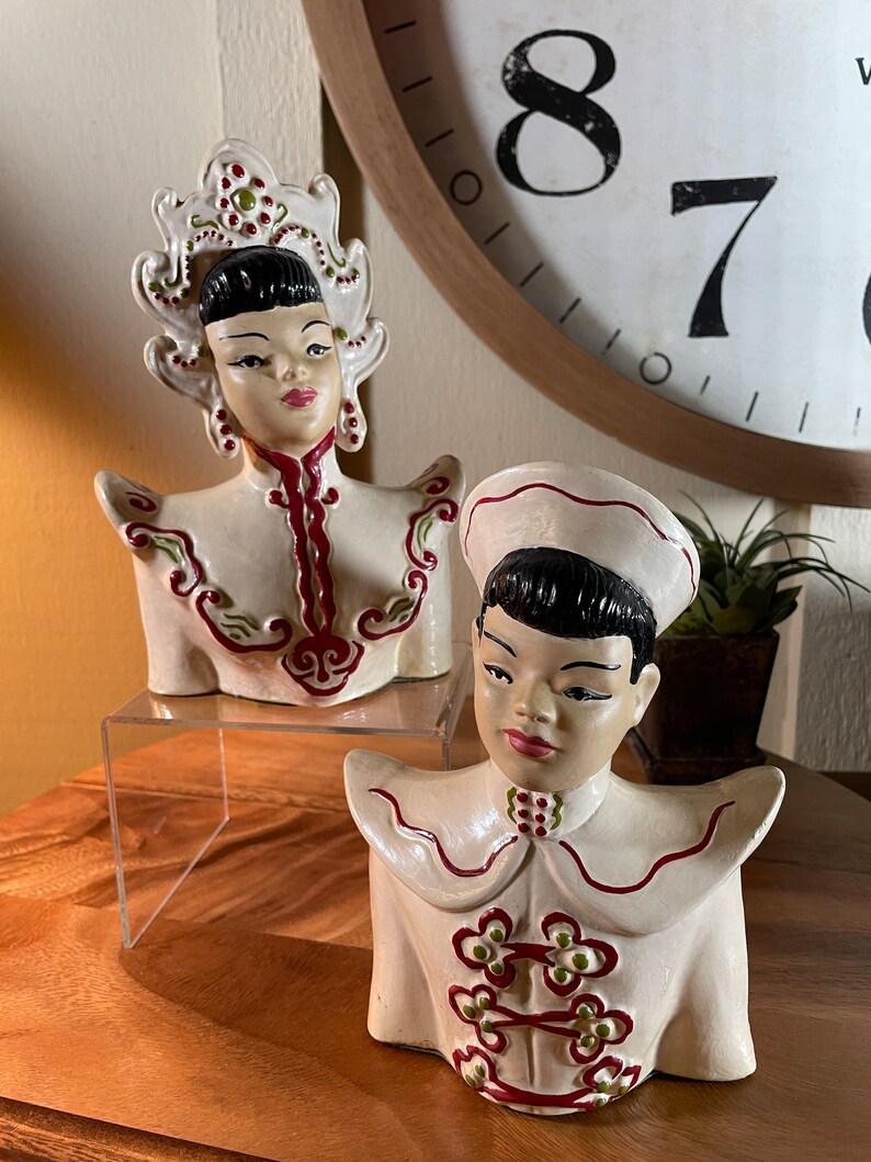 Vintage Asian Couple Busts Japanese Ornate Plaster 8 Inch - Etsy