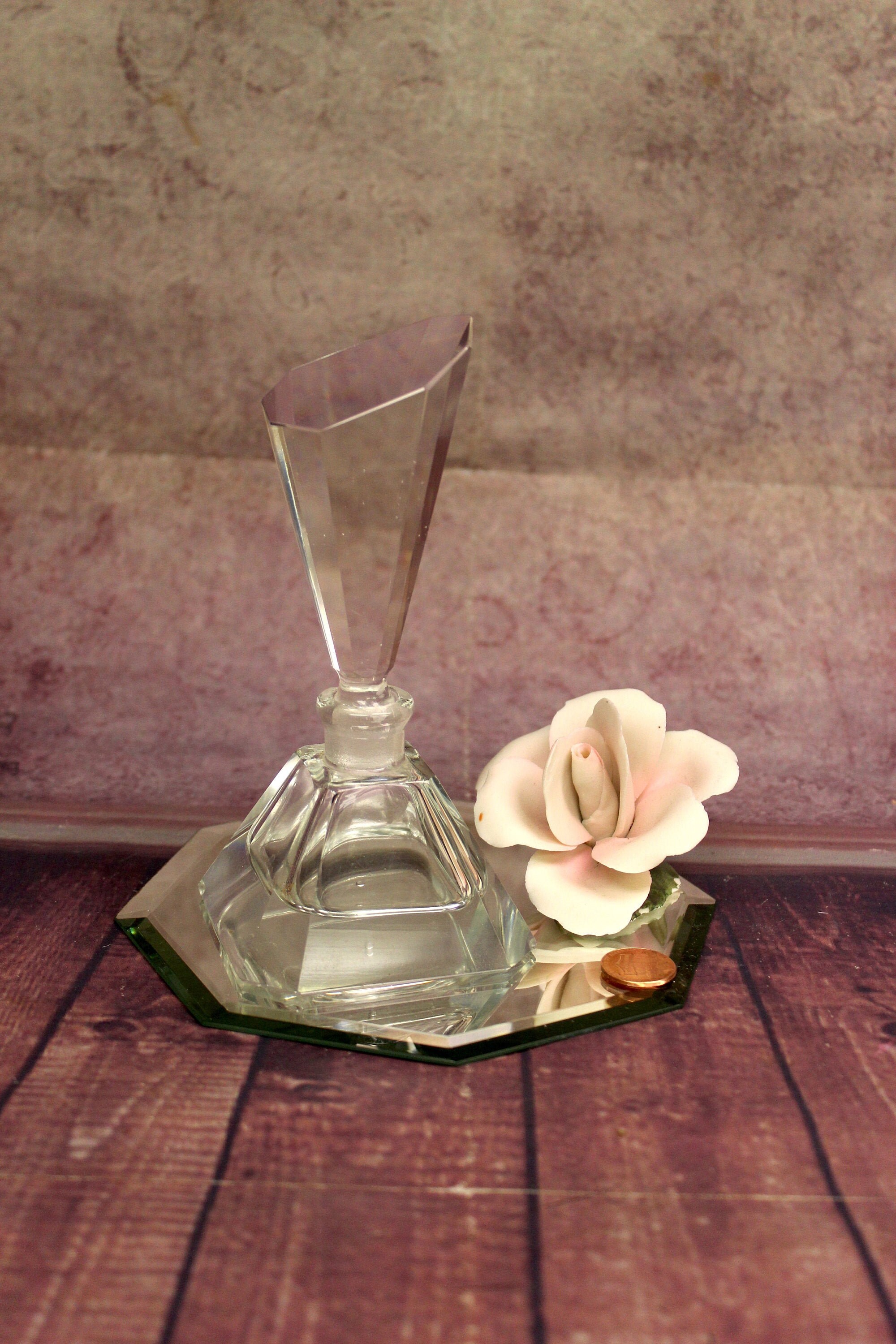 Vintage Crystal Clear Glass Perfume Bottle, Art Deco, 6.5" B76 - Etsy