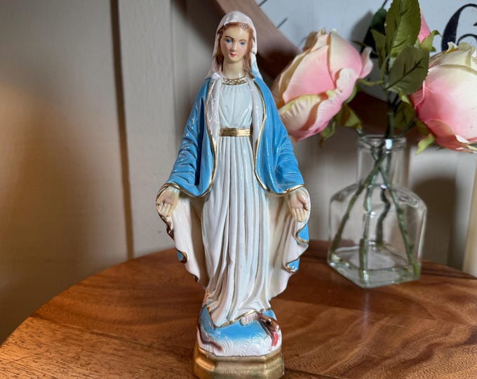 Vintage, Plaster, Virgin Mary, Blessed Mother, Snake at Feet, Religious ...