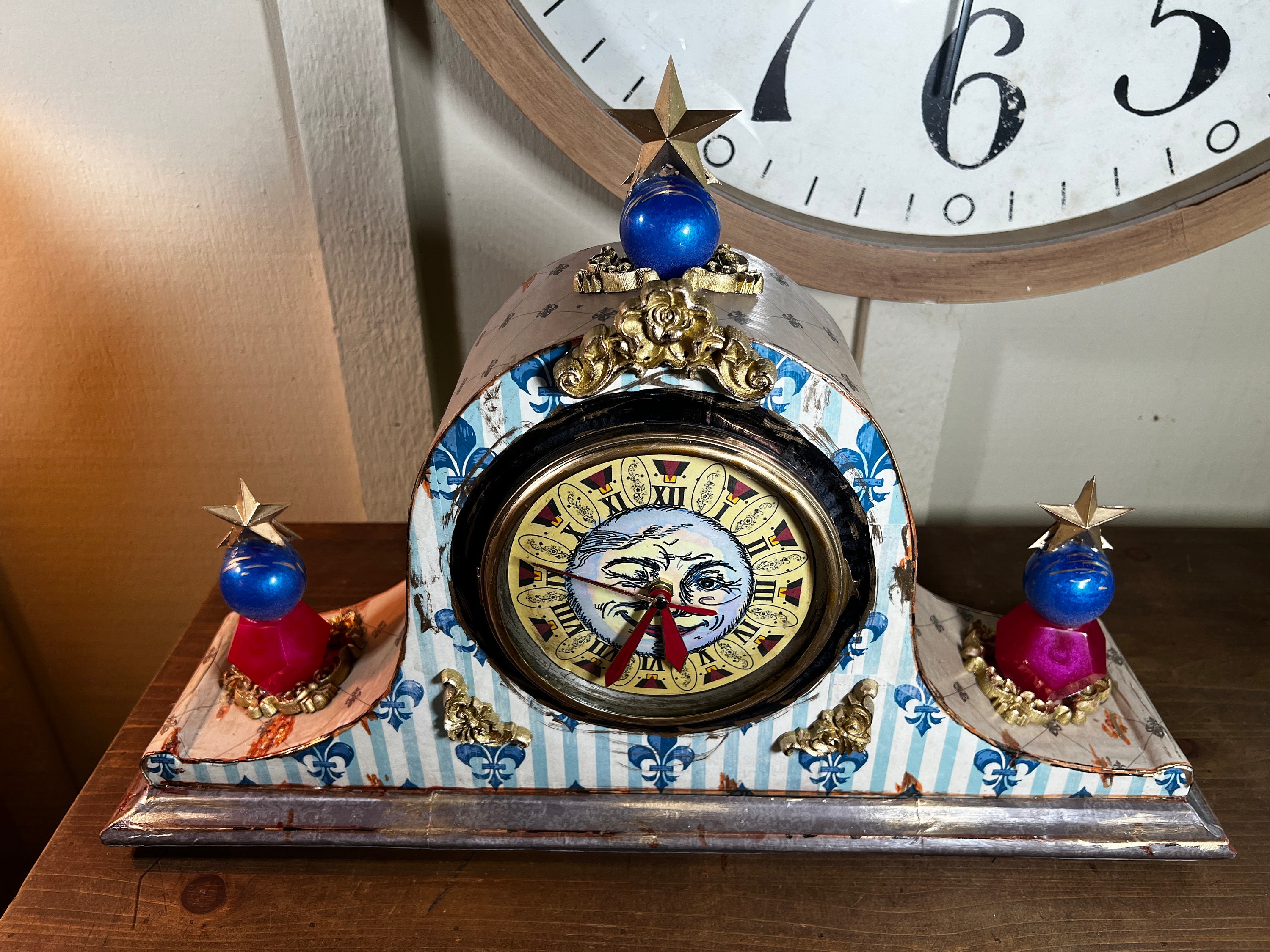 Vintage, Altered Art, Camel Back, Quartz, Moon Face, Clock, Mantle ...