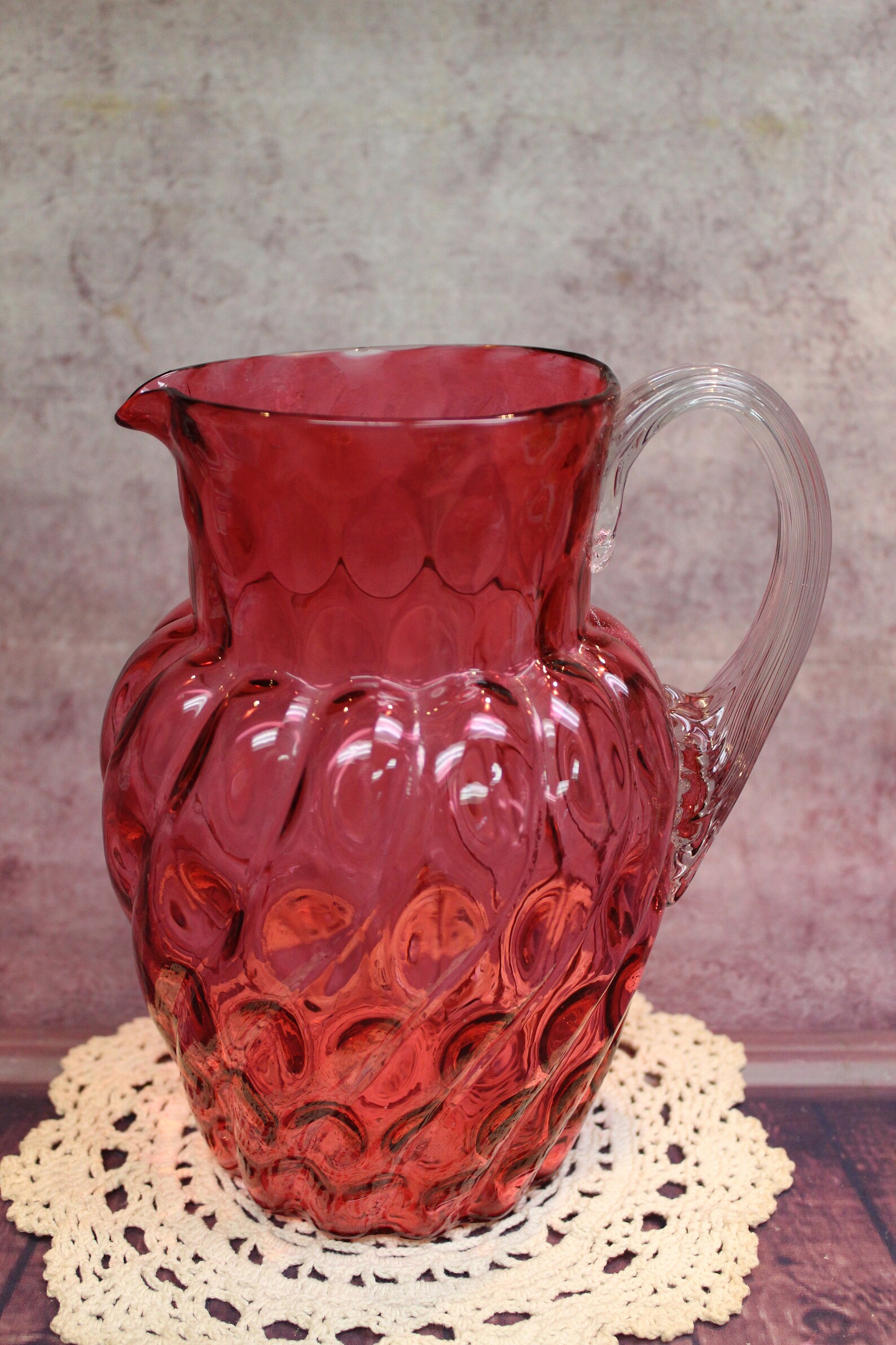 Vintage 5 Piece Coin Dot Cranberry Pitcher With 4 Matching - Etsy