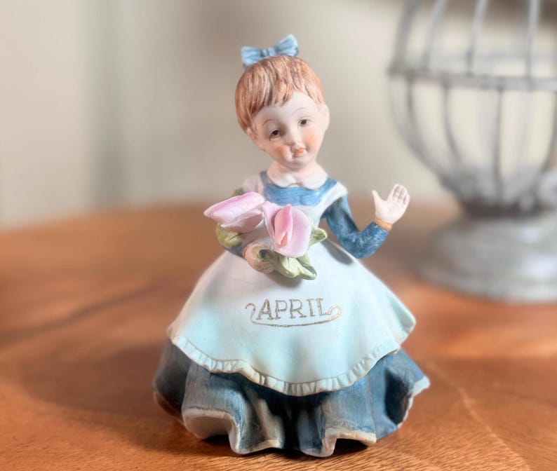 Vintage, Lefton, Bisque Porcelain, April, Flower, Birthday Girl, 4.5 ...