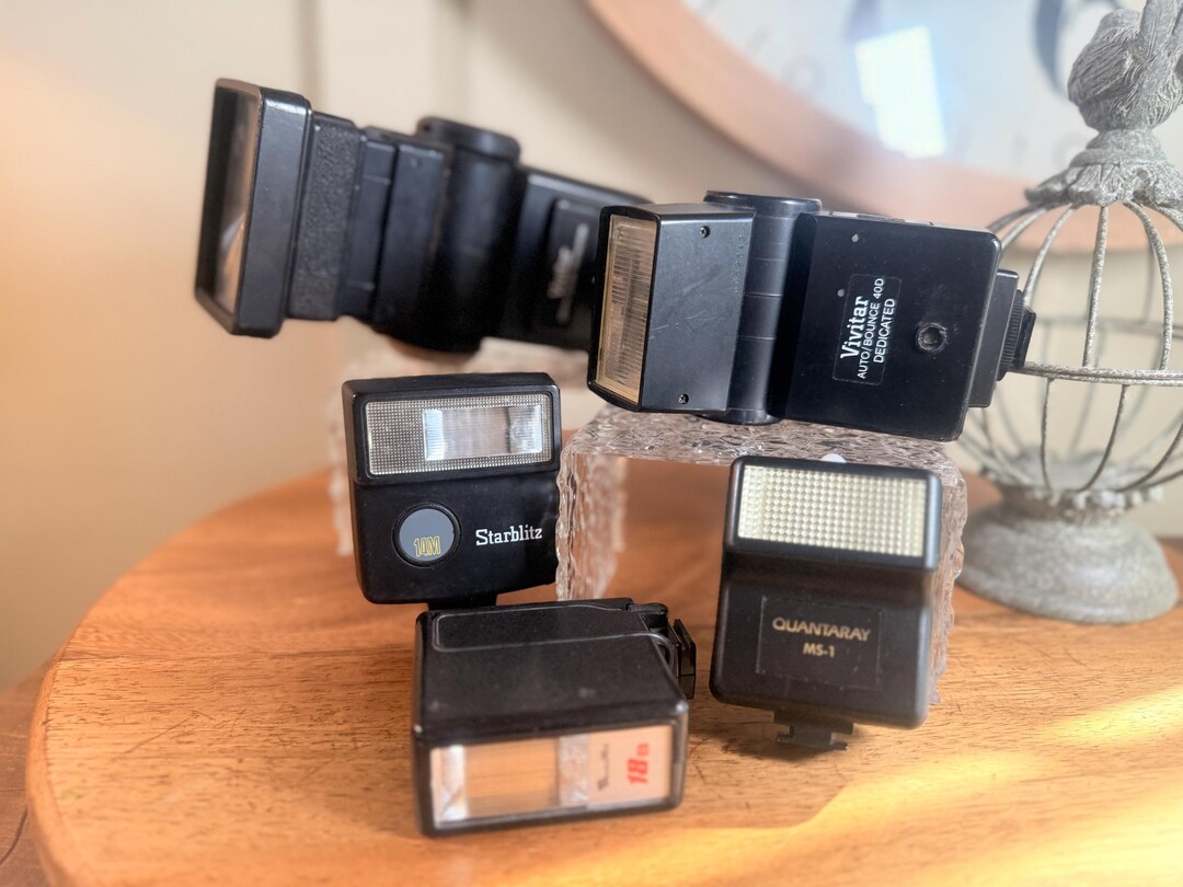 Set of 5, Vintage, Camera Flashes, Vivitar, Starblitz, Quantaray, 1970 ...