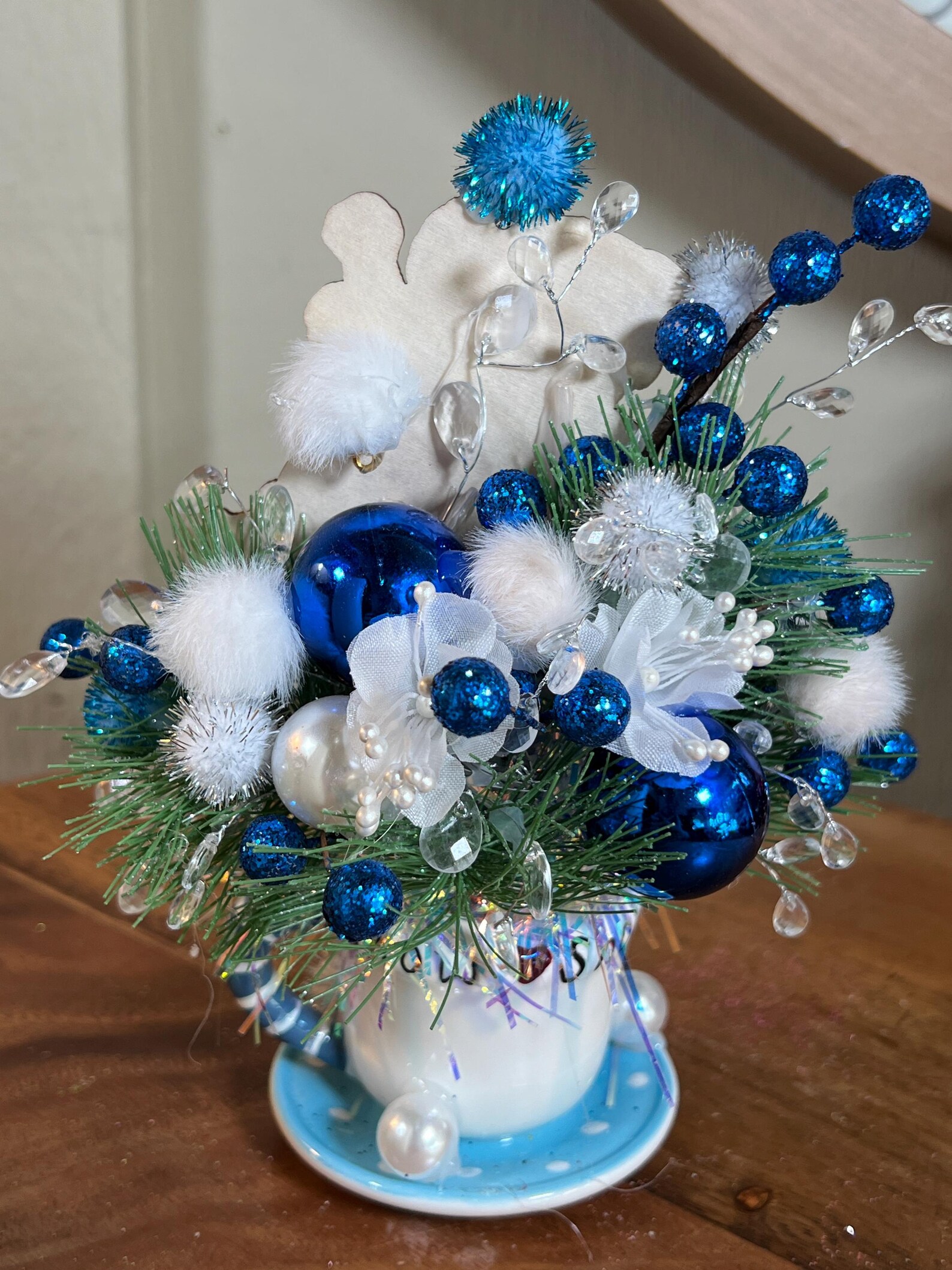Vintage Kids Sledding, Snowman Tea Cup, Christmas Arrangement ...