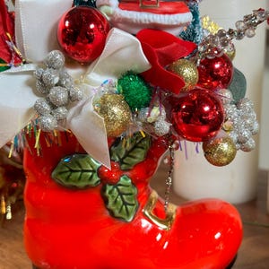 Vintage, Ceramic Red Santa Boot, Christmas, Floral Arrangement, 10 ...