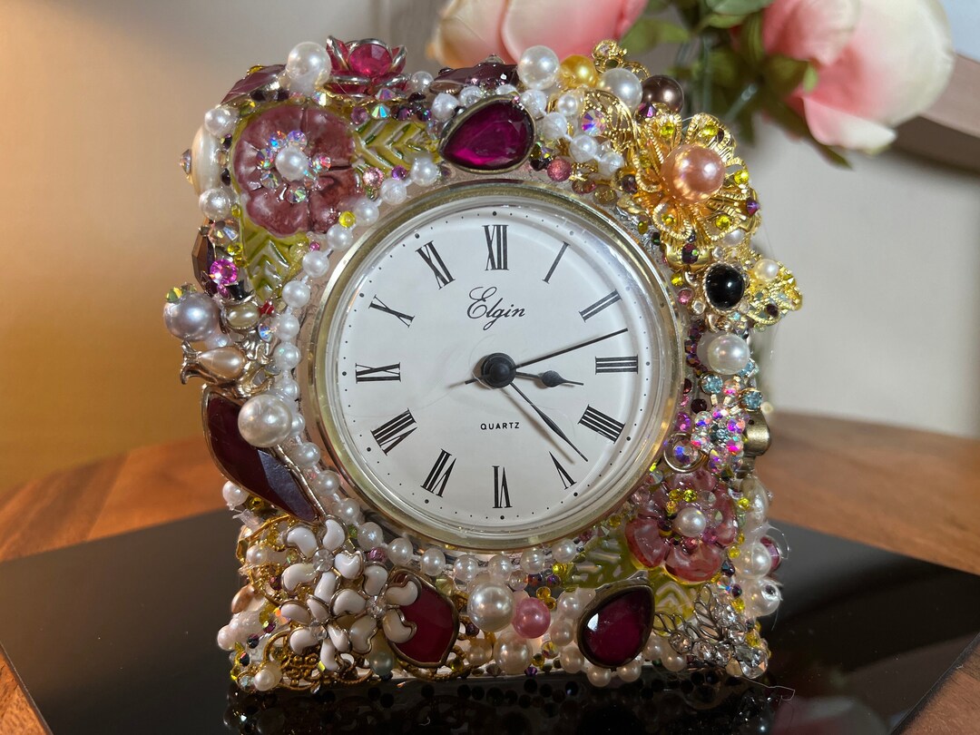 Vintage, Lead Glass, Crystal, Elgin Clock, Vintage Jewelry, Embellished ...