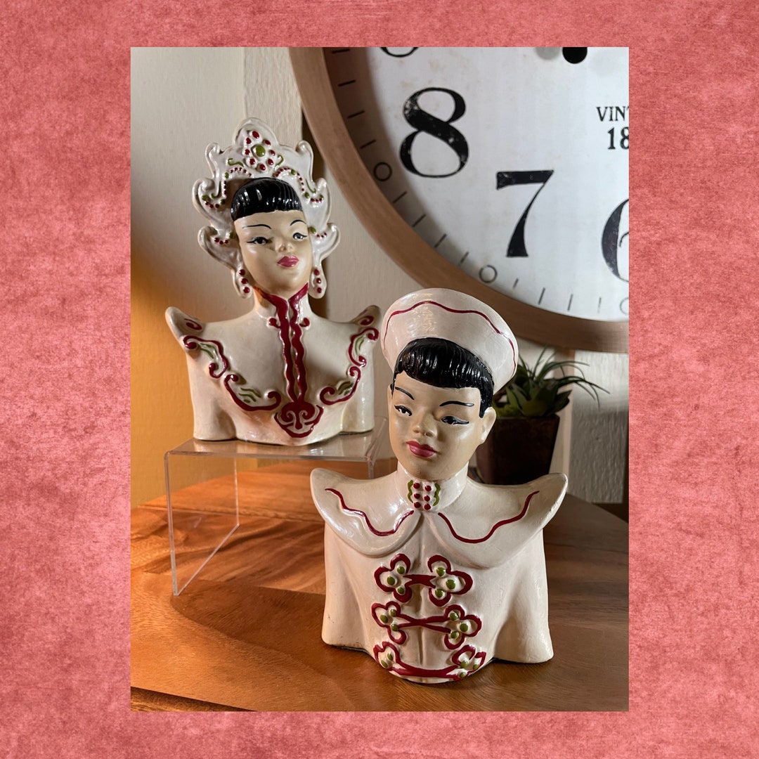 Vintage Asian Couple Busts, Japanese, Ornate, Plaster, 8 Inch, 1950's ...