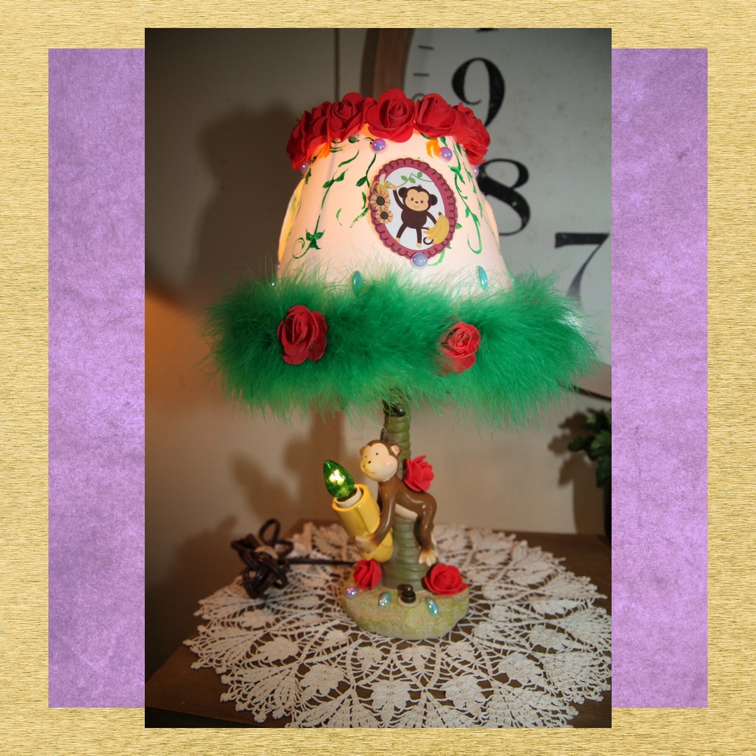 Vintage Decorated, Monkey, Table Lamp, Holding Banana Night Light. 17 ...