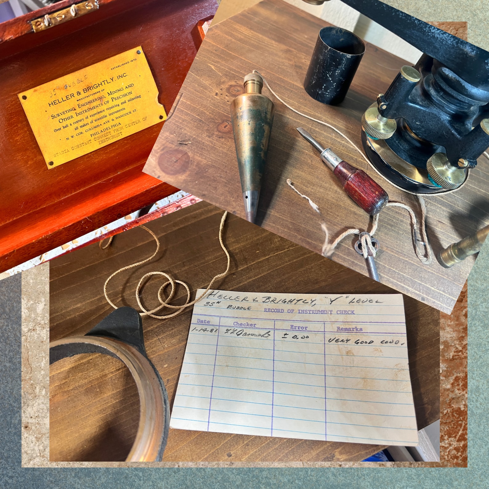 Antique Surveyors Transit Level, in Wood Box, Heller & Brightly, Brass ...