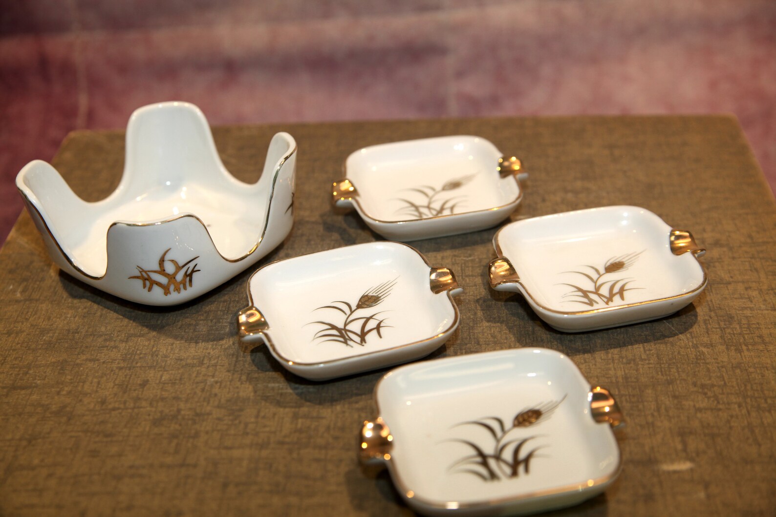 Lefton Personal Ashtray Gold Wheat Hostess 40124 Japan Set | Etsy